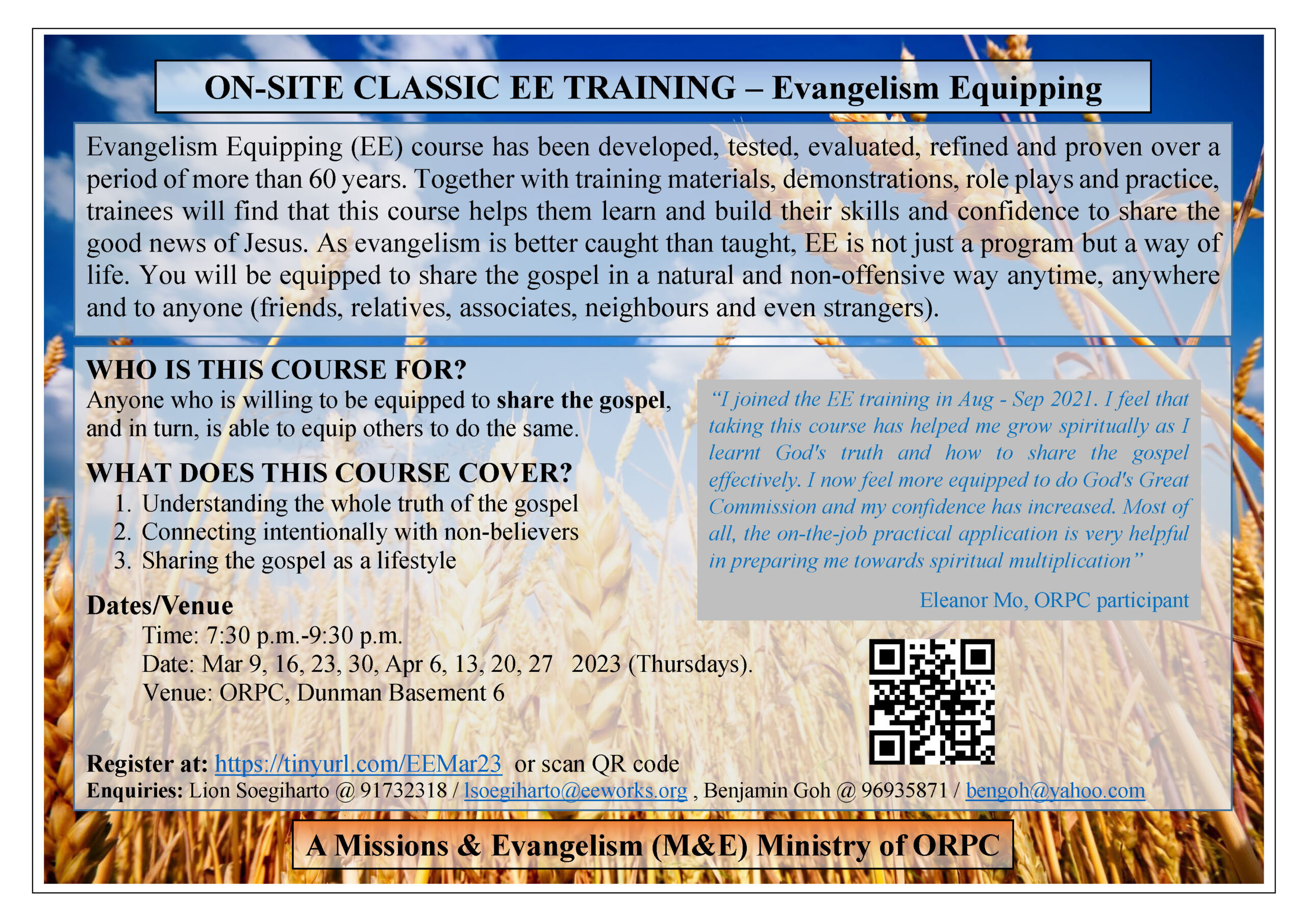 Classic Evangelism Equipping (EE) Training - Orchard Road Presbyterian Church